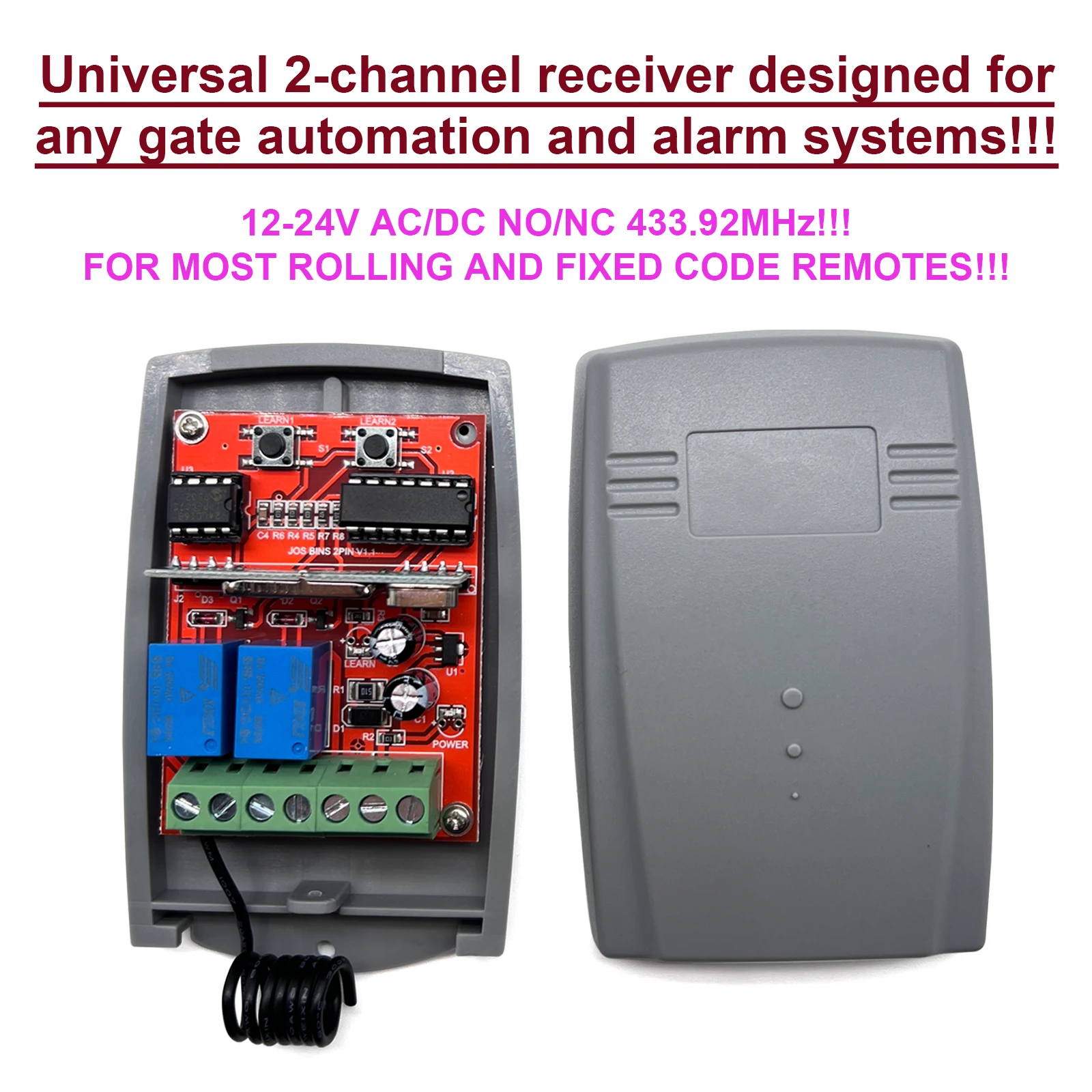 通用车库遥控433兆赫接收器12v-24v 2CH，用于433.92兆赫车库门开启器门控制发射器开关| Alibaba.com