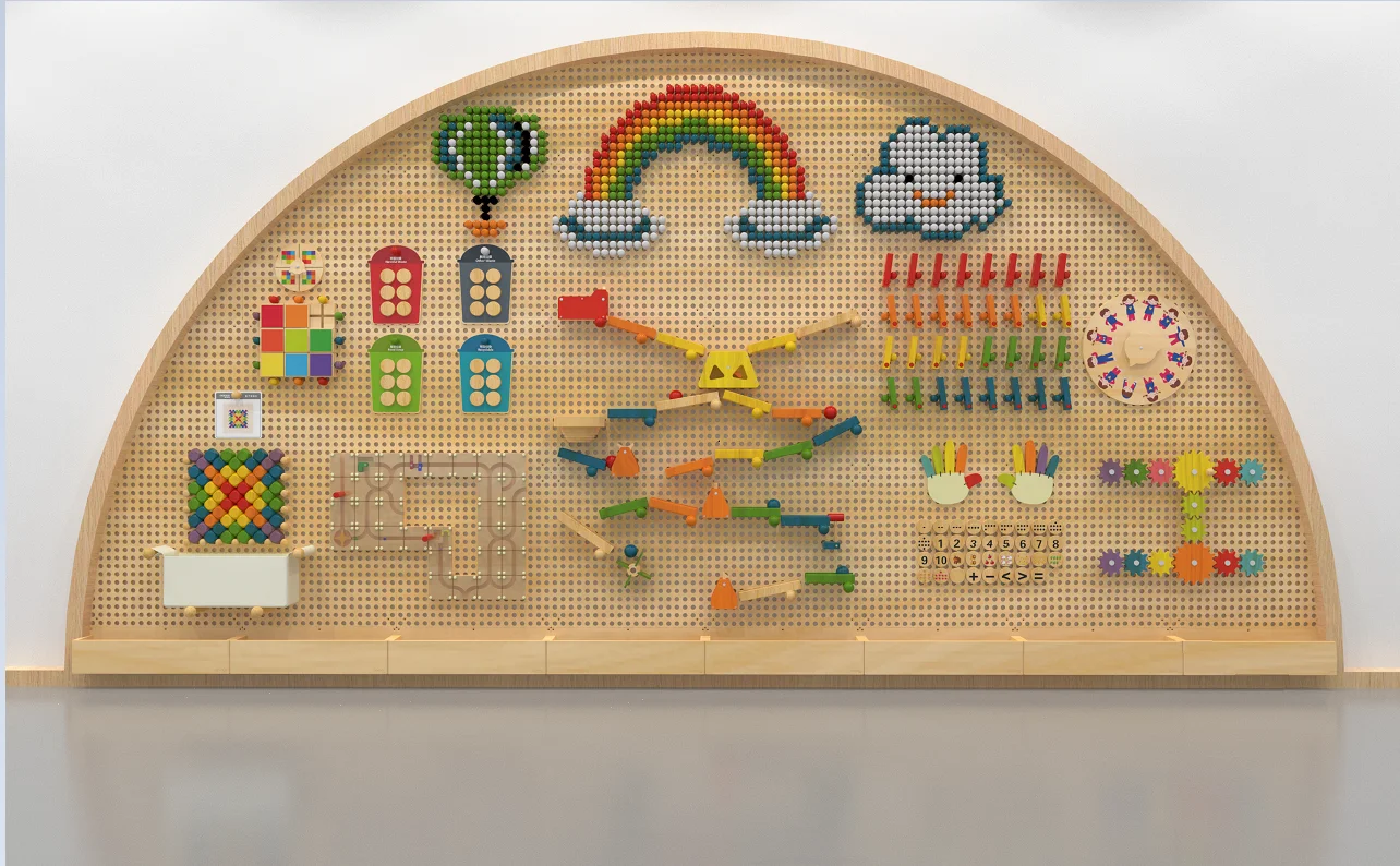 Customized Interactive Wooden Wall Panel Set Kids Educational Toys For ...
