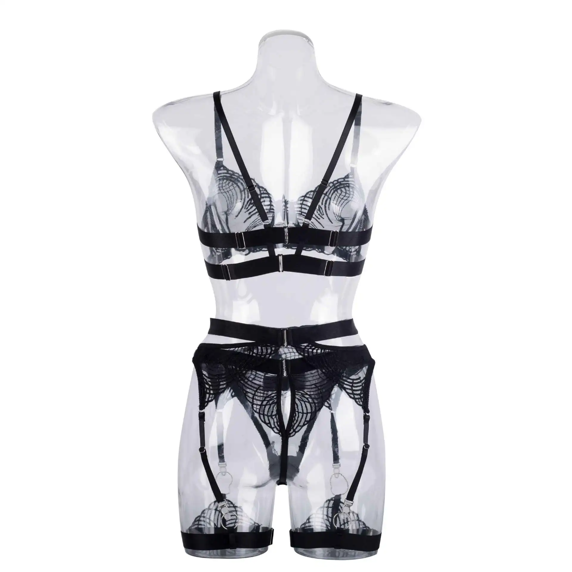 Good Quality Black Lace See Through Lingerie Push Up Sex Bra Panty Set