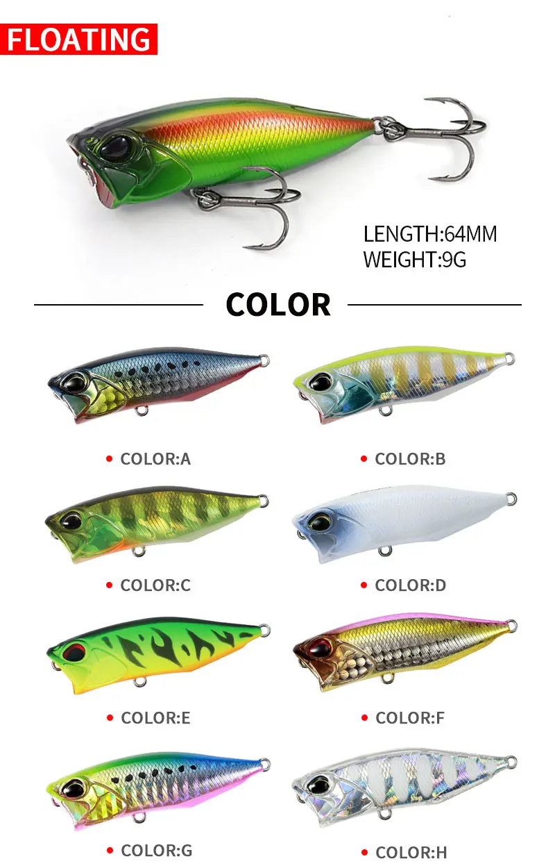New 64mm 9g 12colors Floating Hard Fishing Lure Bait Fishing Lures ...