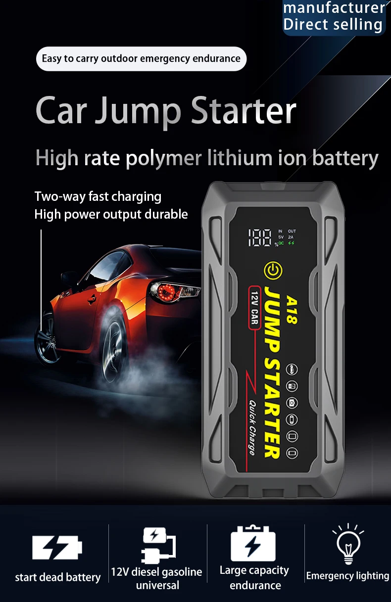 New Arrival 3000A Portable Car Battery Jump Starter 12V High Power Jump ...