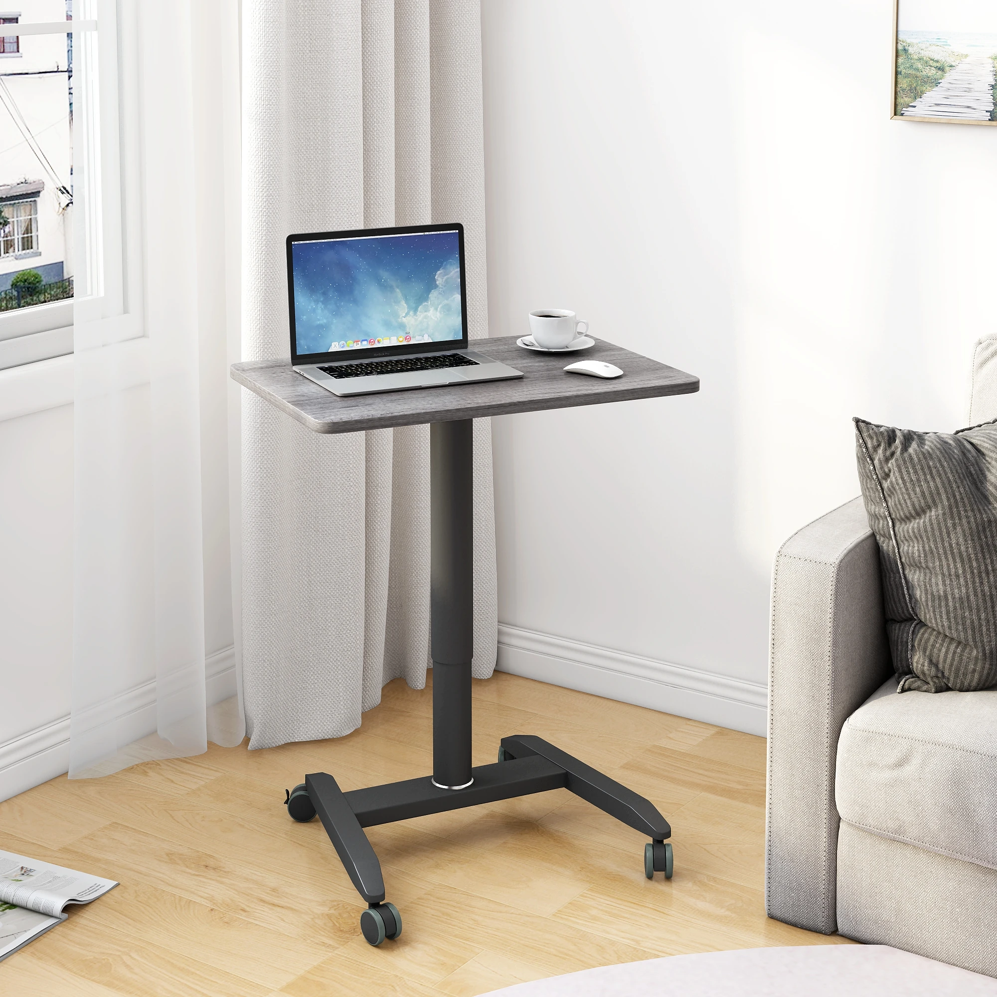 Height Adjustable Ergonomic Sit To Stand White Computer Desk With Brake ...