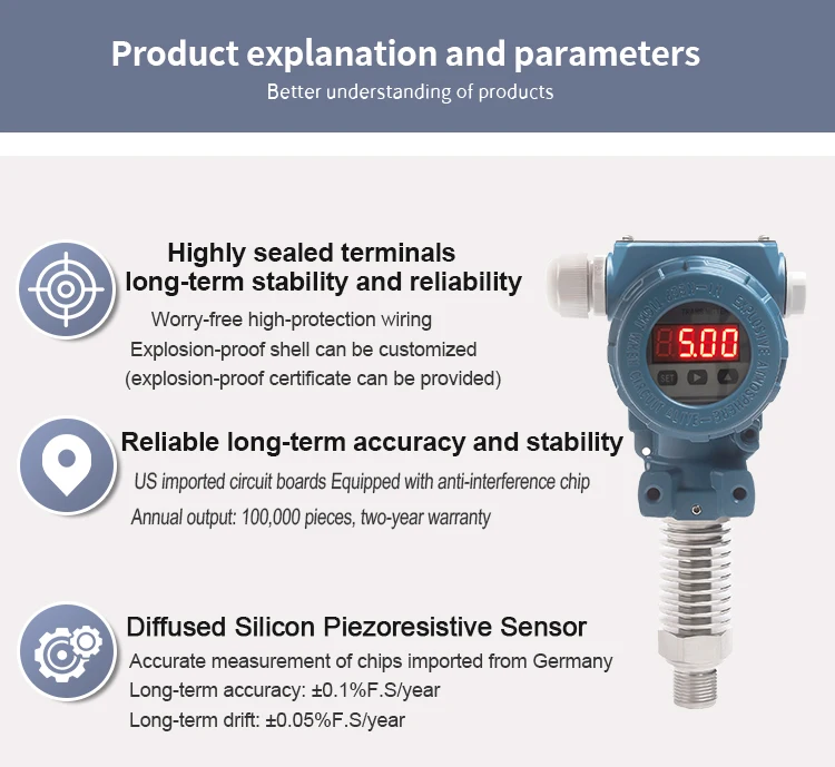 Hank High Temperature Pressure Transmitter 4-20ma Rs485 Output Pressure Sensor Explosion-proof ...