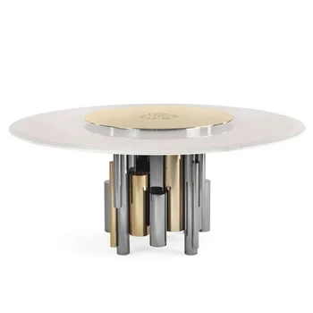 Italian Design Metal Dining Table Stainless Steel Base Real Marble ...