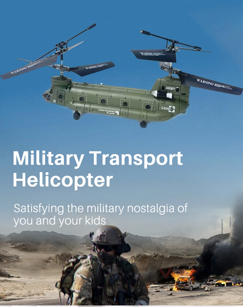 HOSHI S026H RC Helicopter - Double-Propeller Military Transport Toy for ...