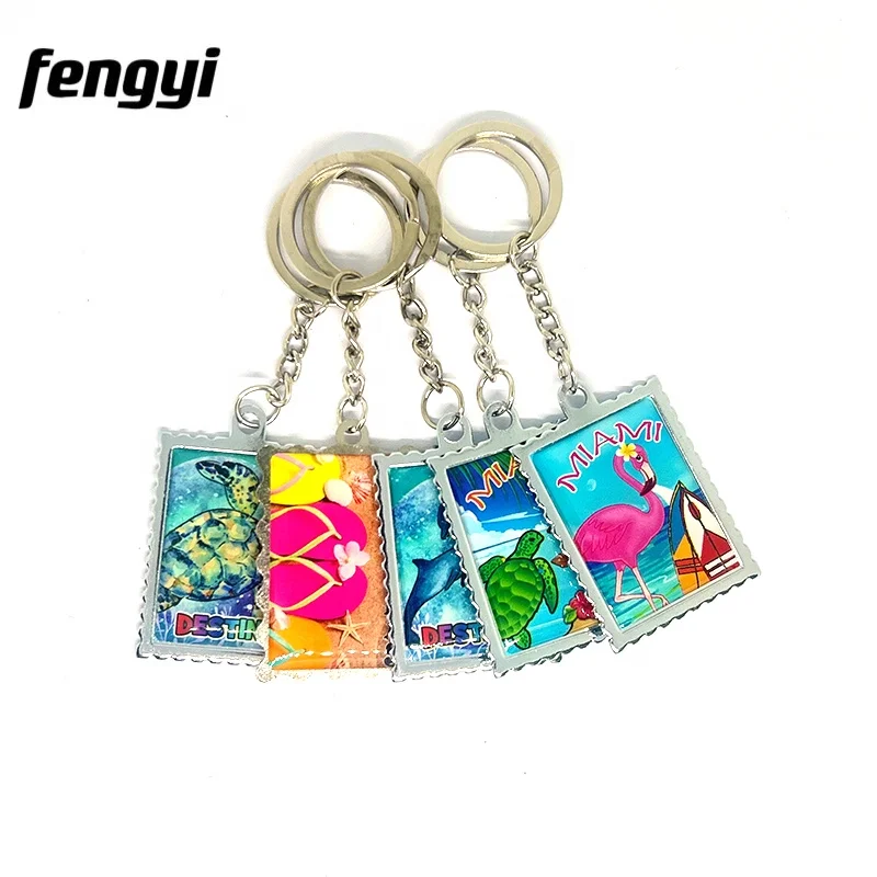 Custom Stamp Shape Epoxy Sticker Metal Keychain Miami Florida Beach ...