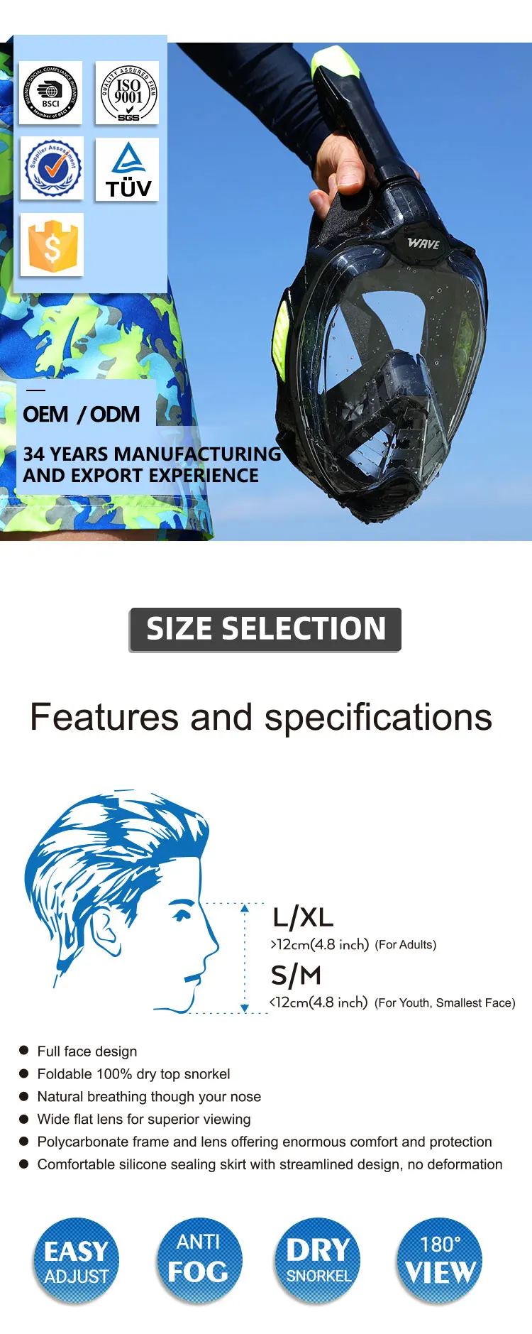 Wave Diving Mask Scuba Diving Dry Snorkel Swim Mask With Underwater ...