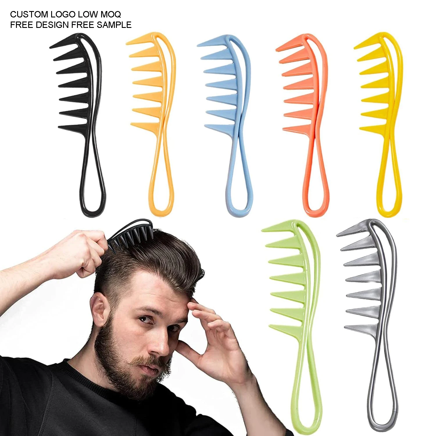 Custom Logo Plastic Pink Black Men Women Wide Tooth Combs Wide Spacing ...