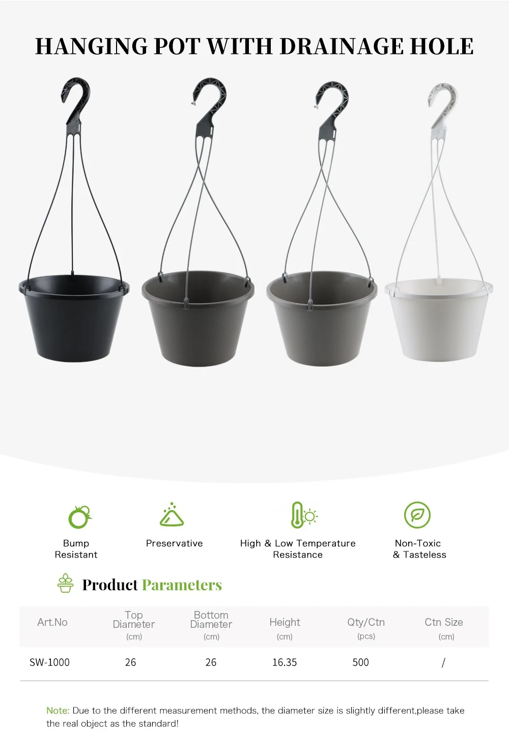 New Design 10 Inch Plastic Hanging Planters Drainage Holes Balcony ...