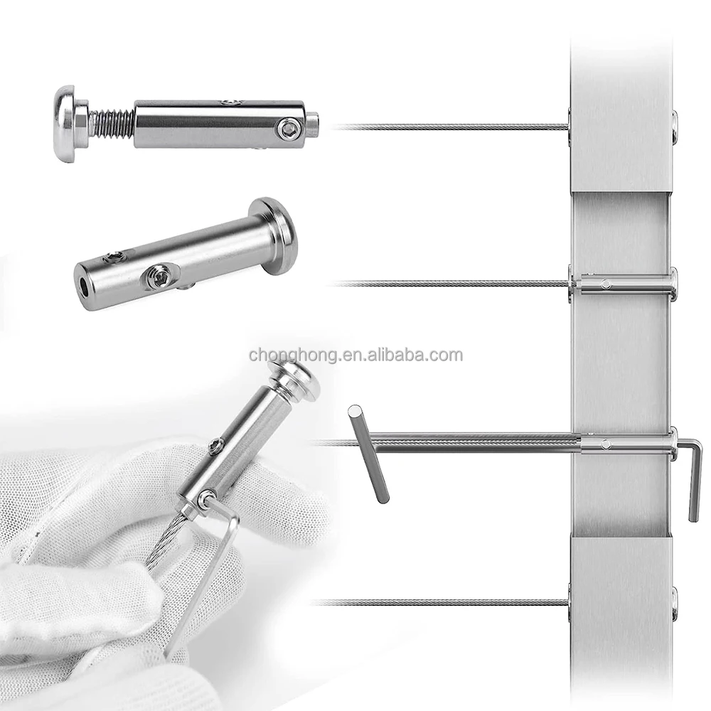 1/8" Invisible Cable Railing Kit Swageless Tensioner and Terminal Round ...