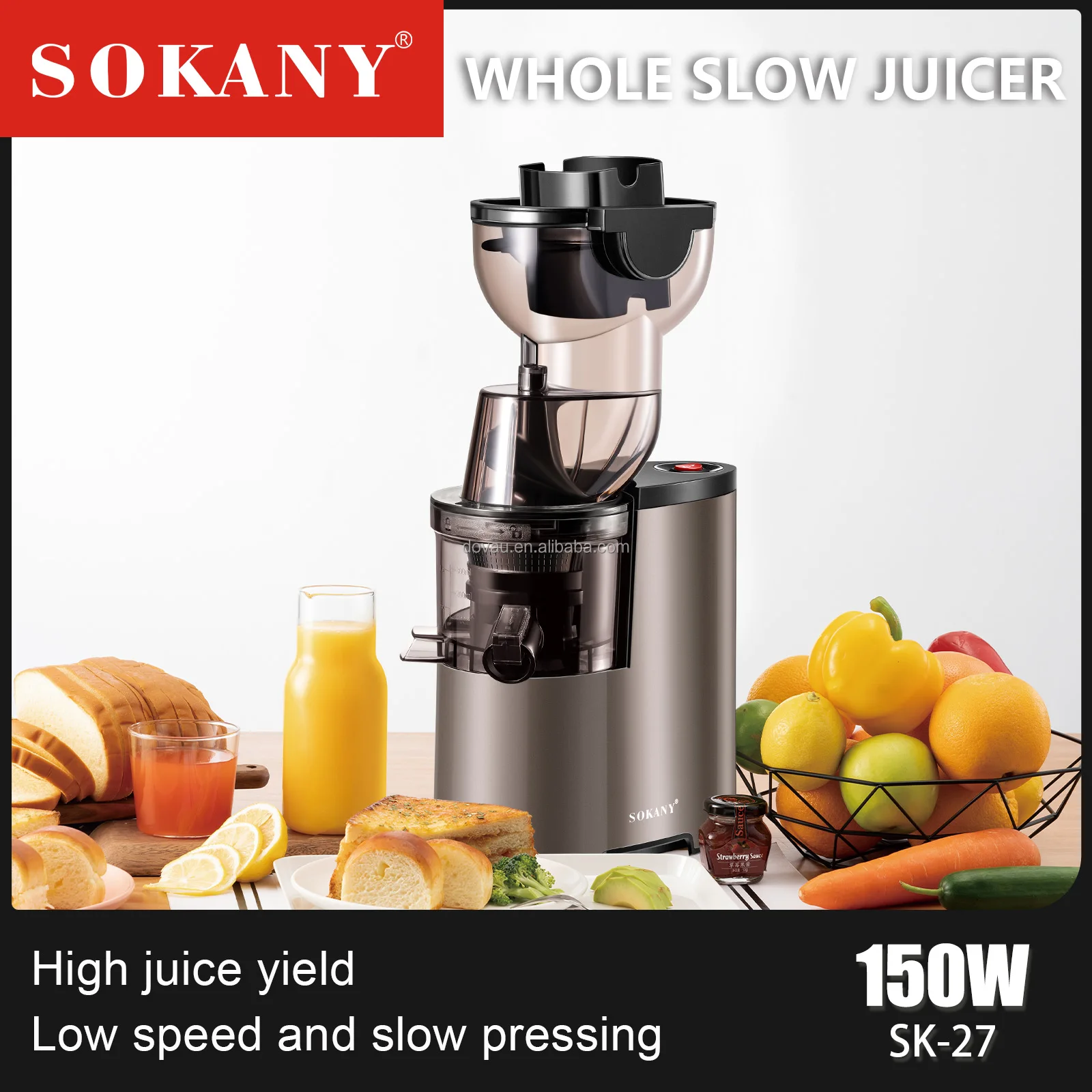 Sokany Sk-27 German Motor Technology New Large Mouth Slow Juicer Fruit Low Speed Juice Extractor ...