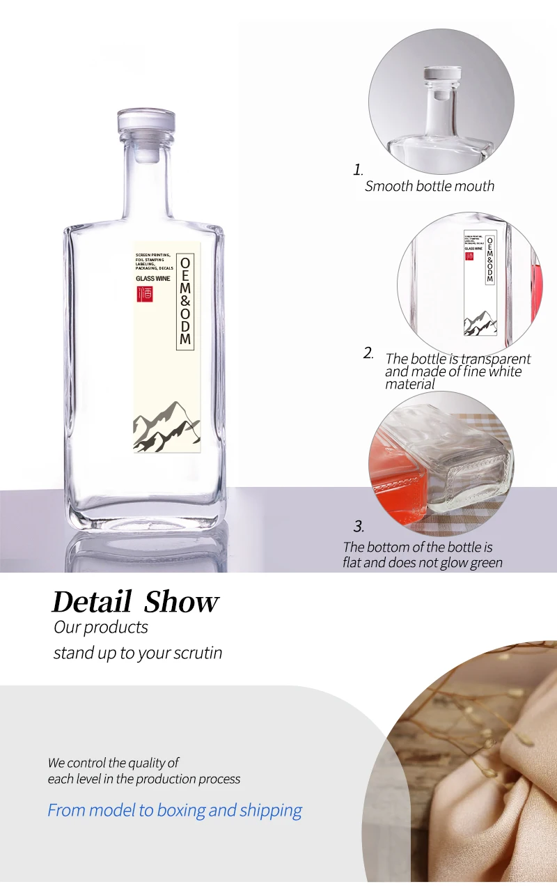 High Quality 500ml Flat Square Clear Glass Liquor Bottles For Wine ...