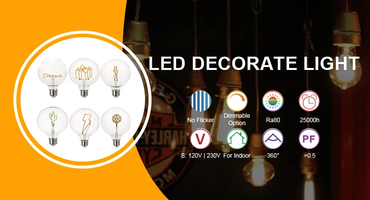 G125 1W DC4.5V Custom Led Soft Filament Bulb Love Shape Bulb Led