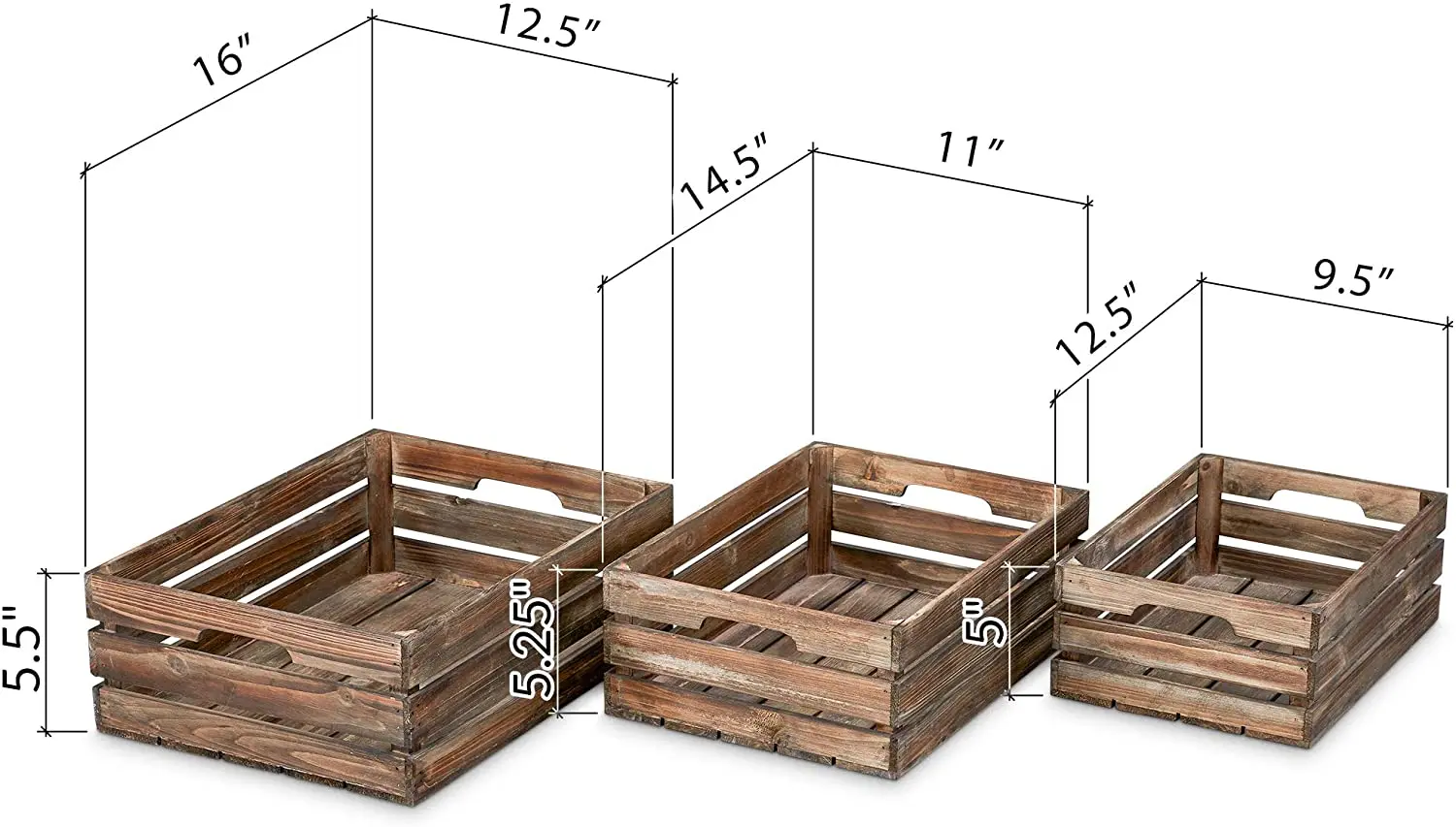 Barnyard Designs Rustic Wood Nesting Crates with Handles Decorative ...