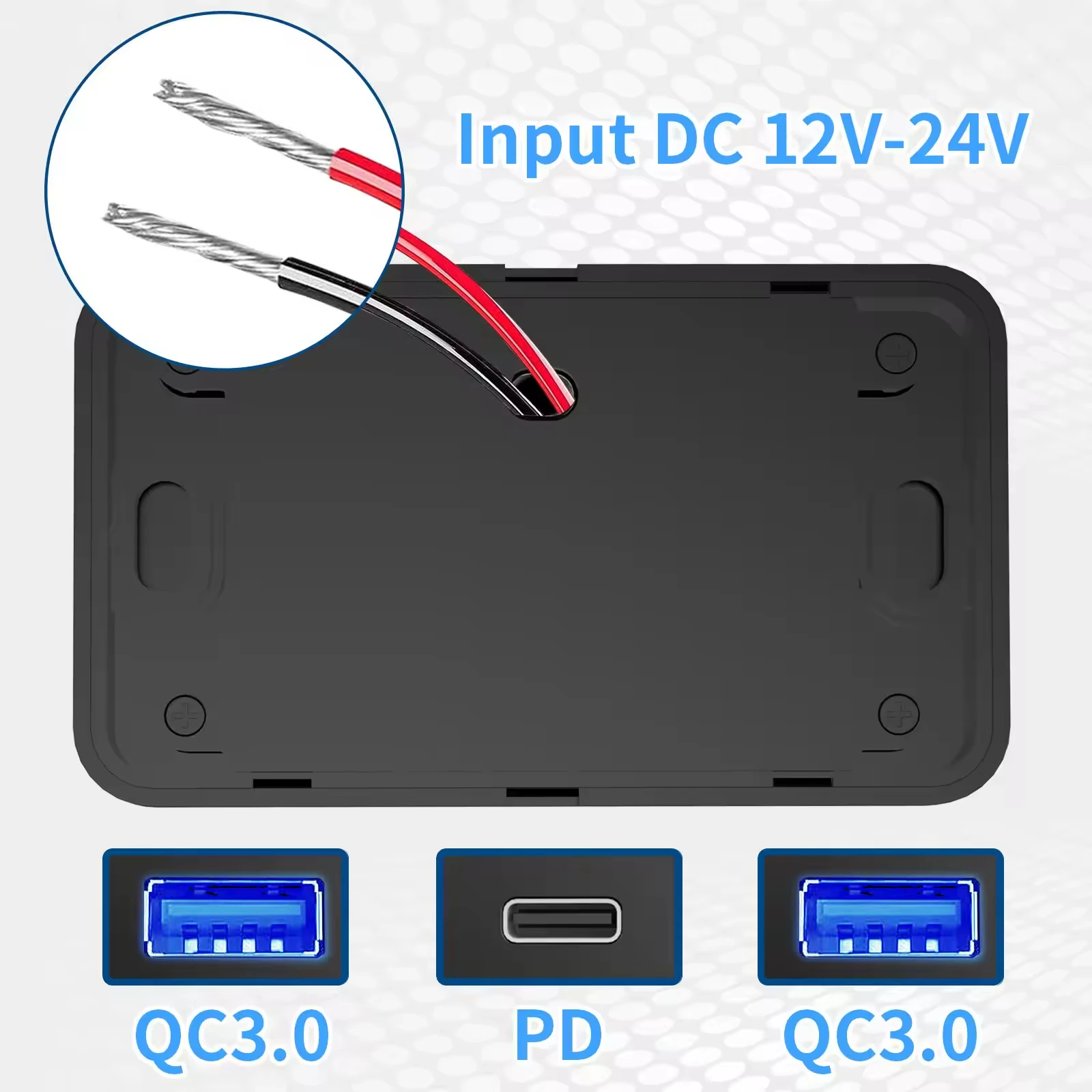 DIY 72W 12V USB Outlet Panel Wall Mount - Fast Charging