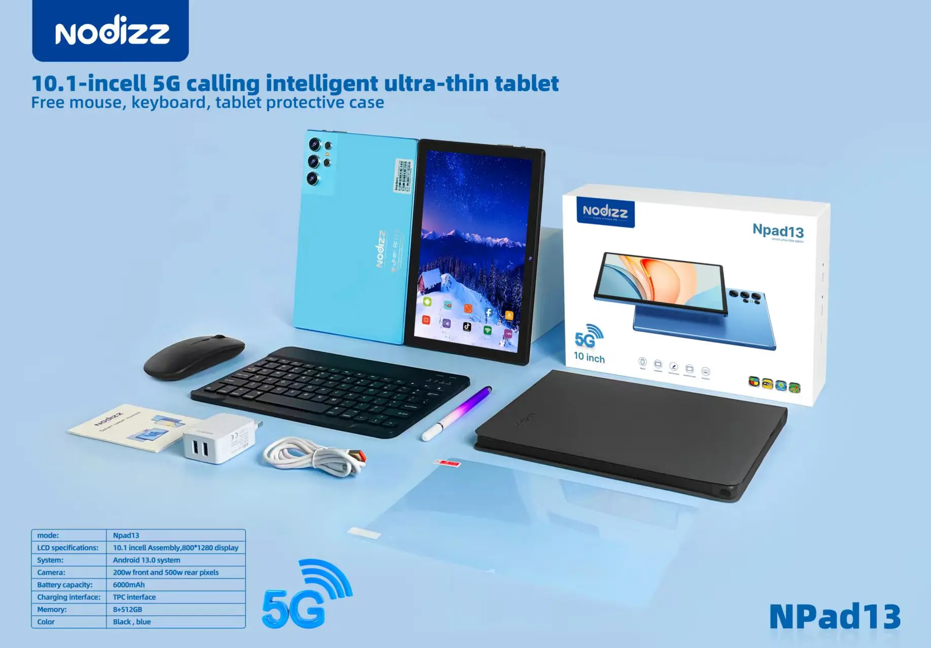 2025 Npad 13 Tablet - 10 Inch Android 5G with Mouse & Keyboard