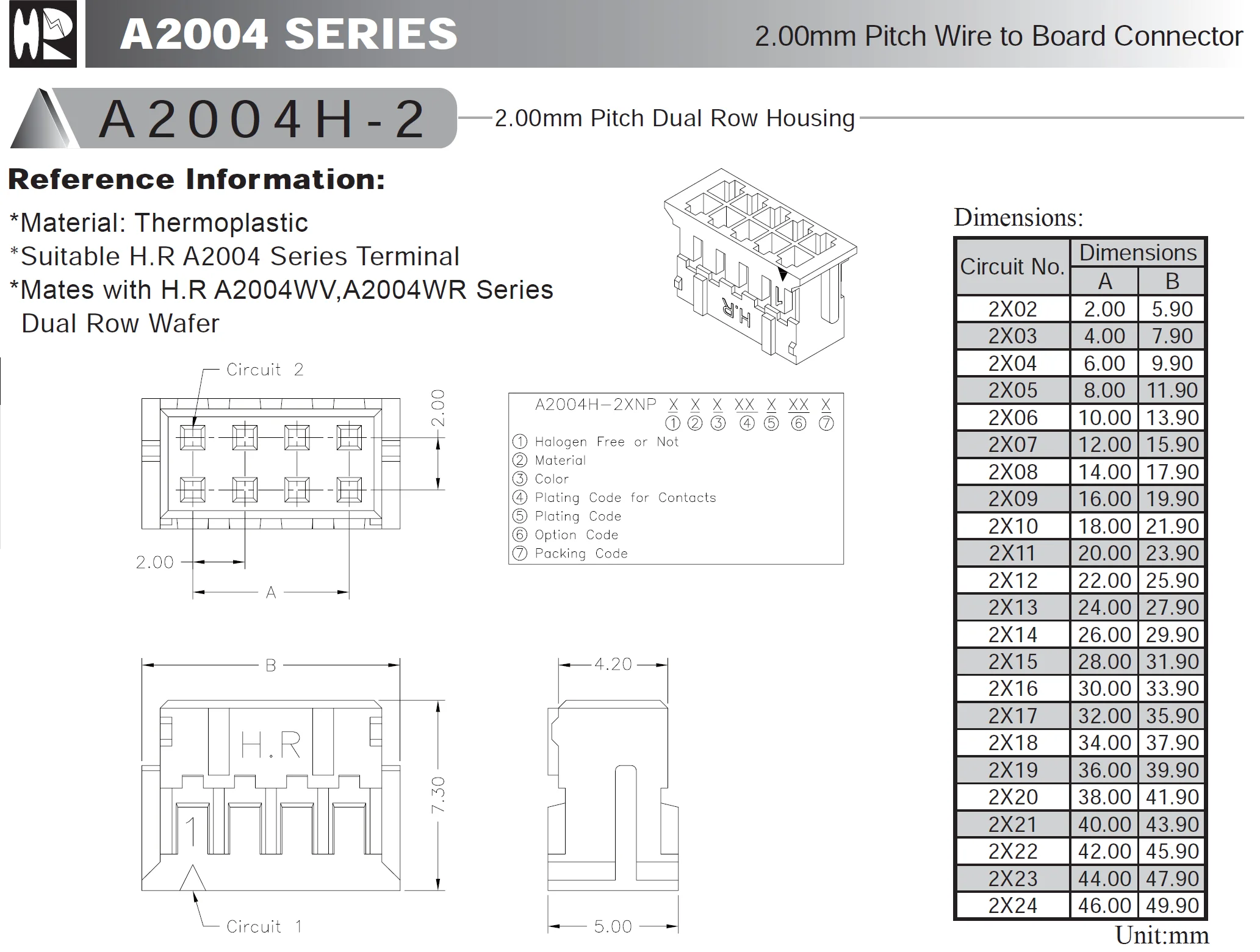 2.00mm Pitch A2004h-2 Hr Connectors For Automobile - Buy 2.00mm Pitch Connectors,Auto Connectors ...