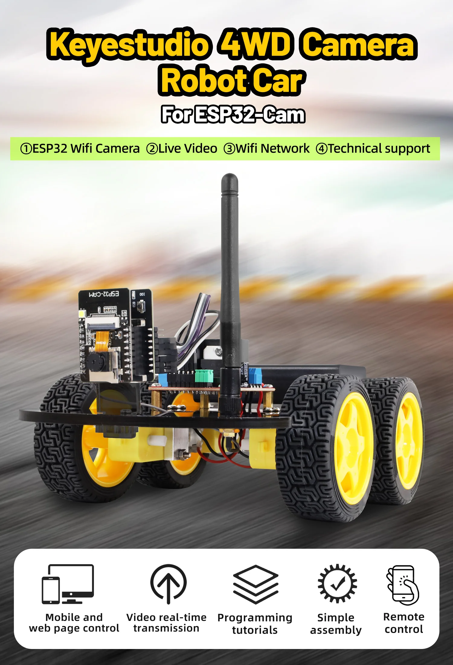 Keyestudio ESP32-CAM 4WD Monitoring Car Camera Robot Car