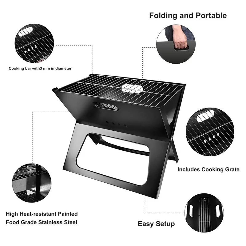 Folding Bbq Grill Charcoal Smokeless Portable Outdoor Bbq Household ...