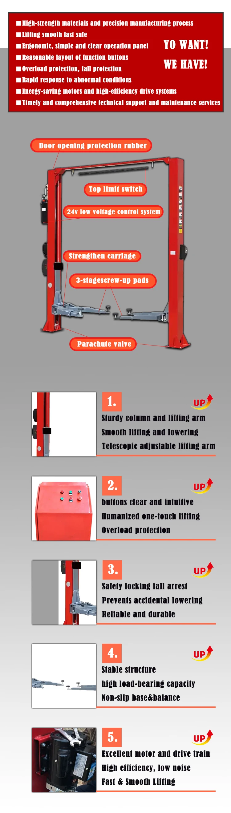 220 V 5 Ton Hydraulic Jacks 2 Post Mid Full Rise Truck Car Wash Parking ...