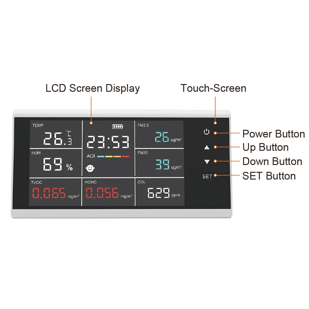 Indoor Air Quality Gas Analyzer Measures Pm2.5 Concentration Co2 Hcho ...