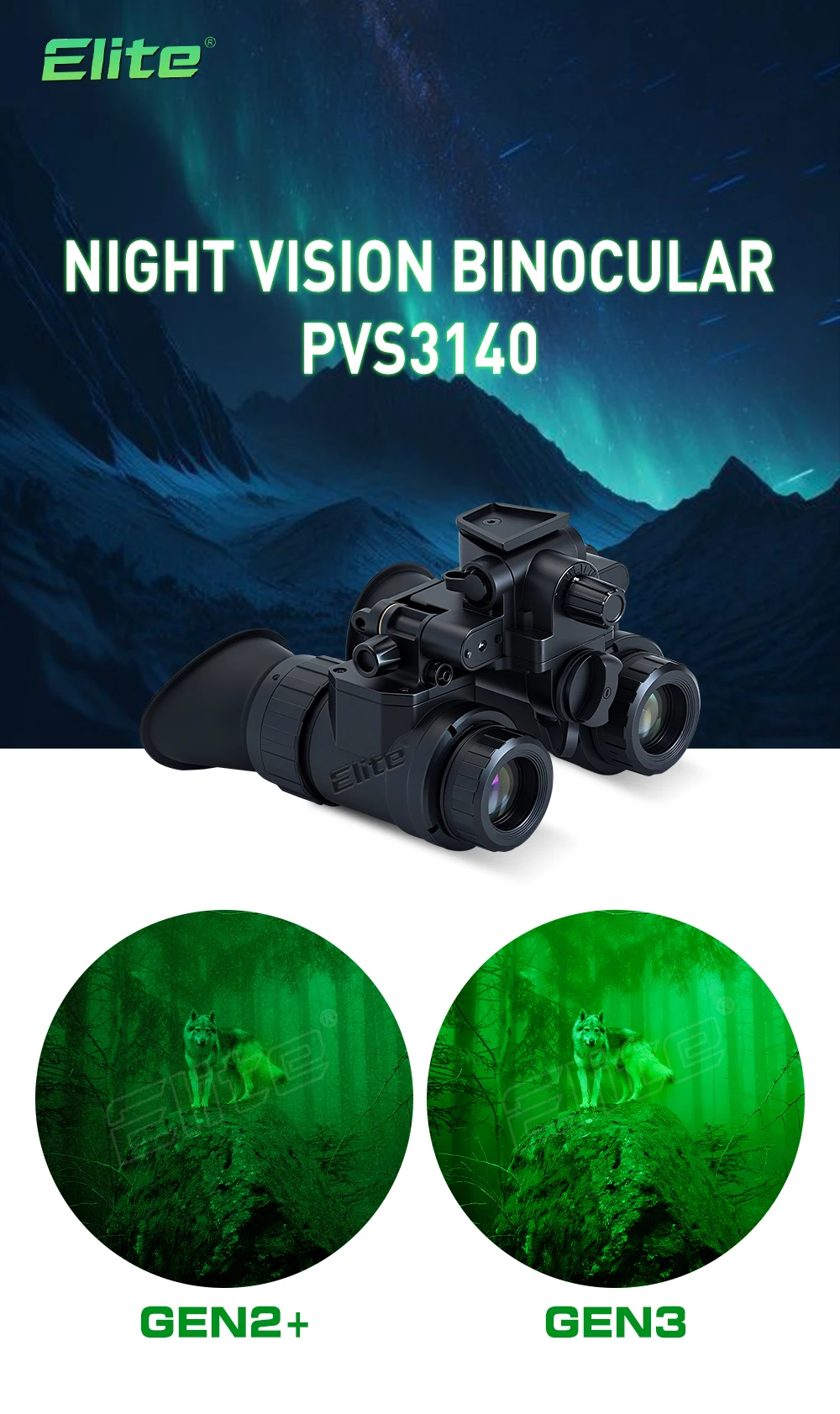 Gen2+ Gen3 Image Intensifier Tube Magnification 1X Binocular Night ...