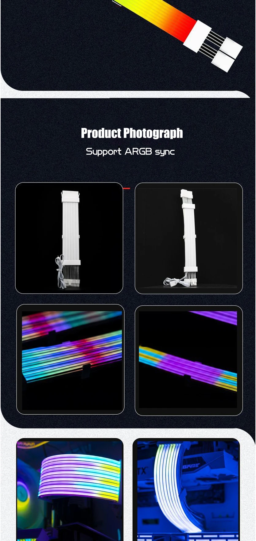 Gpu Extension Cable Argb Plus Rainbow Neon Line Led Light Cover Atx ...