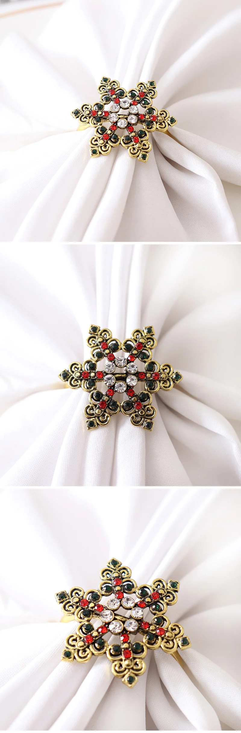 Snowflake Napkin Ring With Diamond Inlaid Christmas Table Decoration ...