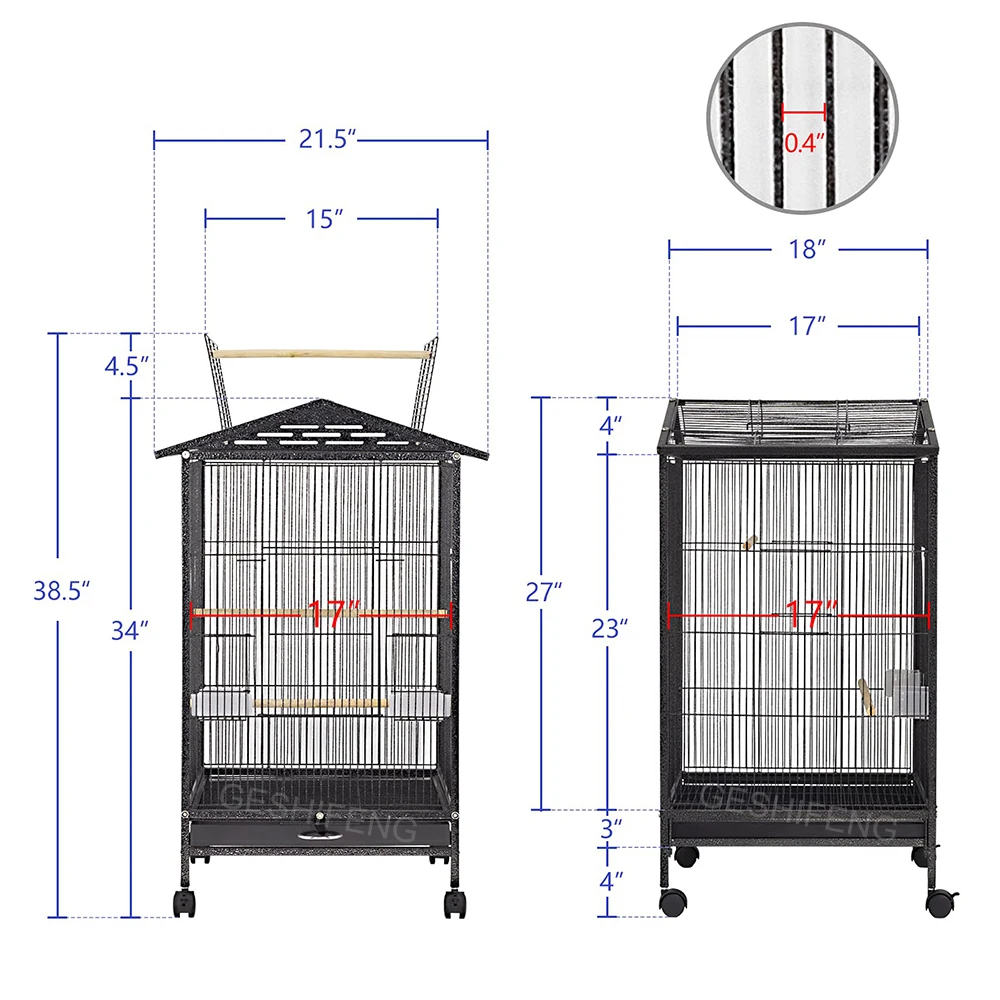 Large Metal Movable Parrot Bird Cage - Durable & Versatile