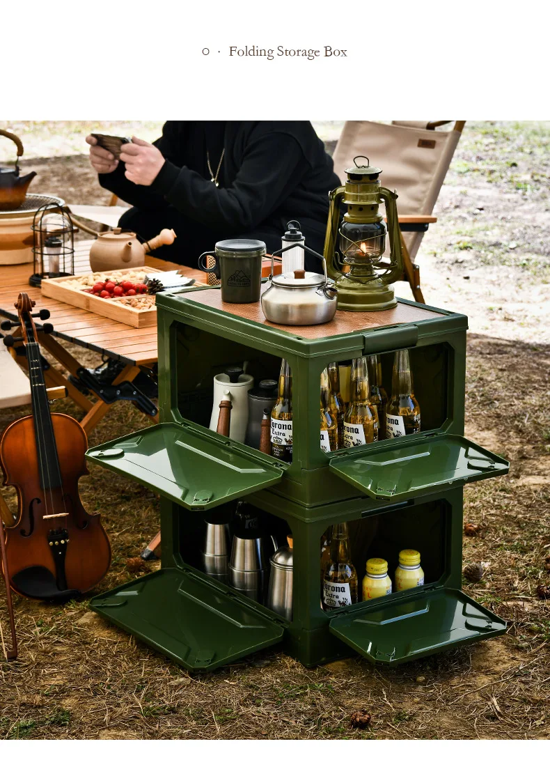Lidded Folding Camping Storage Box With Wooden Cover Multi Function Box ...