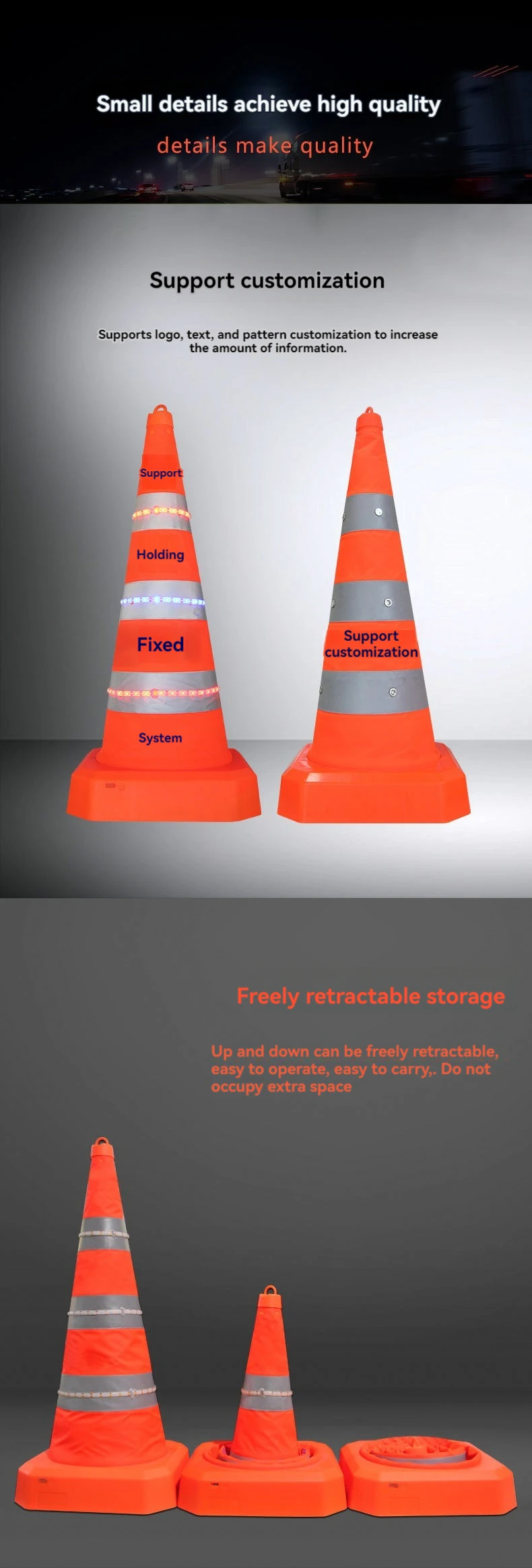 70CM Orange LED Traffic Safety Warning Light Foldable PVC Reflective ...