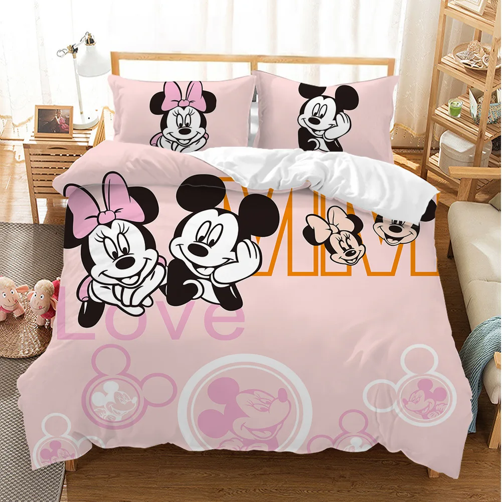 3d Cartoon Style Mickey Mouse Minnie Printed Three Pieces Bedding Set ...