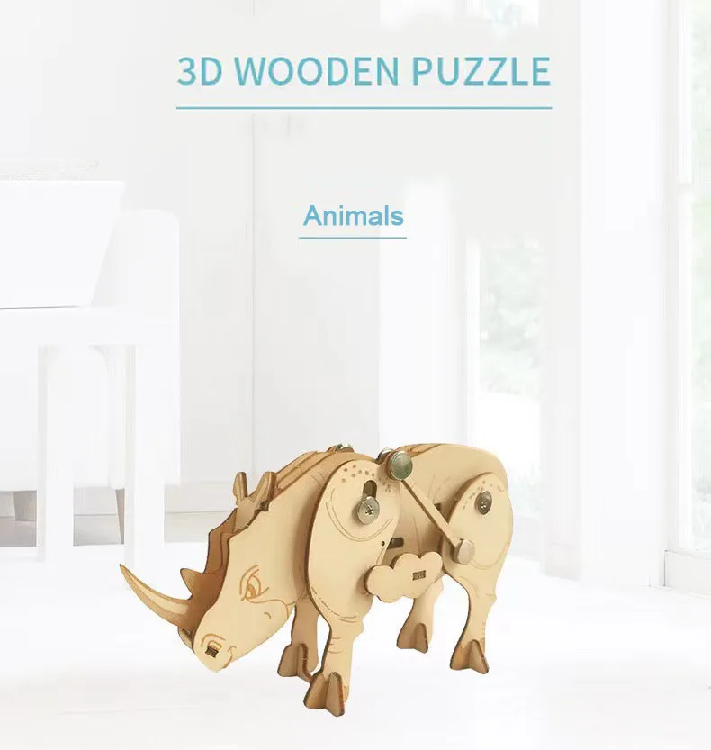 Wooden Jigsaw 3d Puzzles Creative Diy Animal Toys Children's Winding ...
