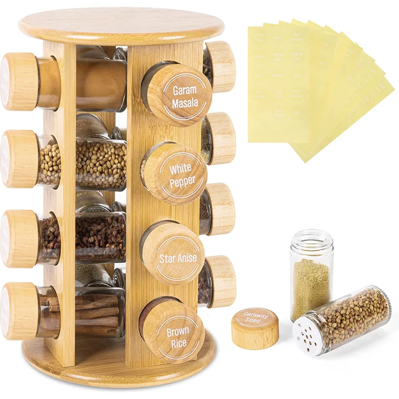 Bamboo Revolving Spice Rack - Organize Your Kitchen