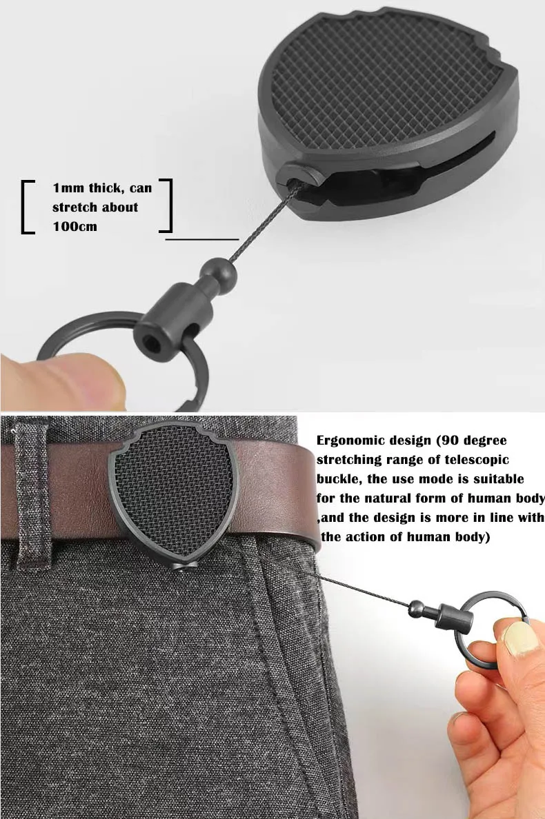 Custom logo Stainless Steel Key Fob Keychain Retractable Metal Badge ...