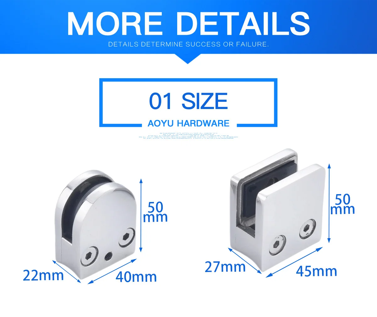 Stainless Steel D Shape Glass Clamps - Heavy Duty Fittings