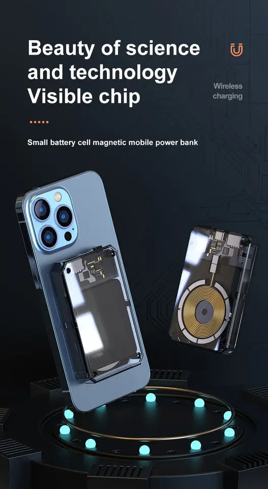 Transparent Small Size Fast Charging Portable 5000mah Wireless Charger ...