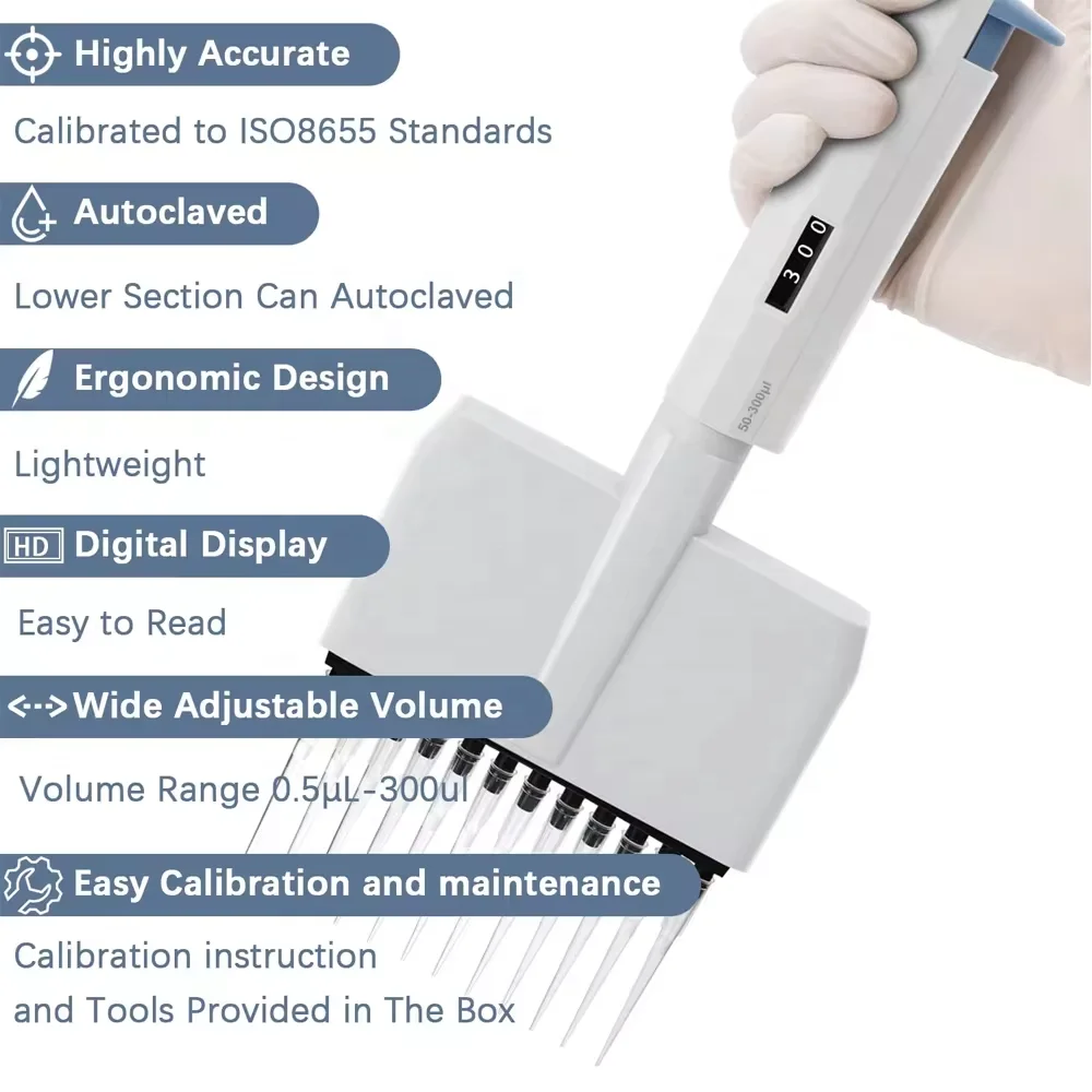 Multichannel Pipette Digital Adjustable Volume Laboratory Pipettes 8 ...