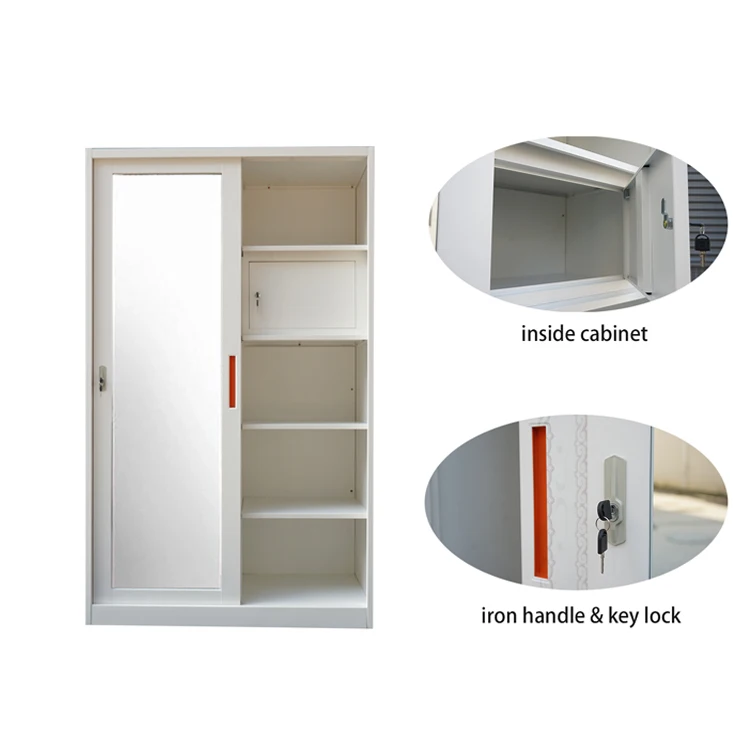 Steel Wardrobe Bedroom Furniture Lemari Pakaian Sliding Metal Wardrobe ...