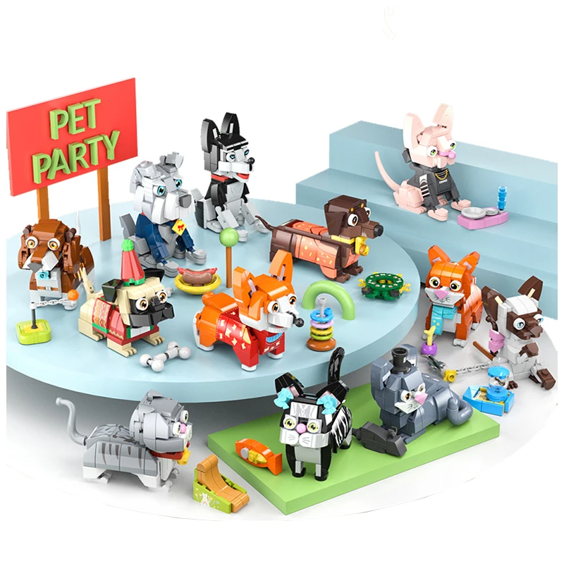Kids Diy Building Block Toys Cat And Dog Pet Building Blocks Assembled ...
