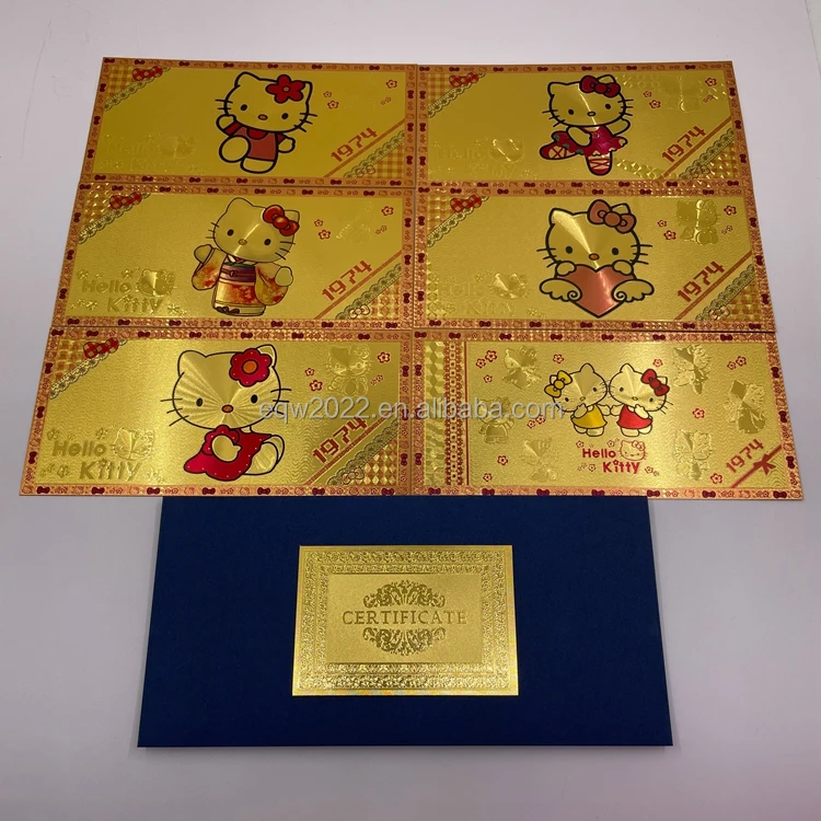 5 Types Japan Cartoon Hello Kitty Ticket Plastic 24k Gold Plated Card ...