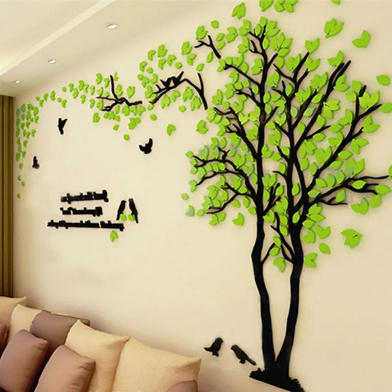 S M L Xl Size Couple Tree Mirror Wall Stickers Tv Backdrop Diy 3d ...