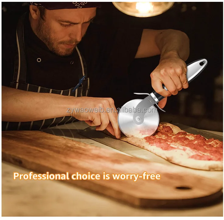 Pizza Cutter Wheel Long Wooden Pizza Cutter Tray Blade Steel Dough 28 ...