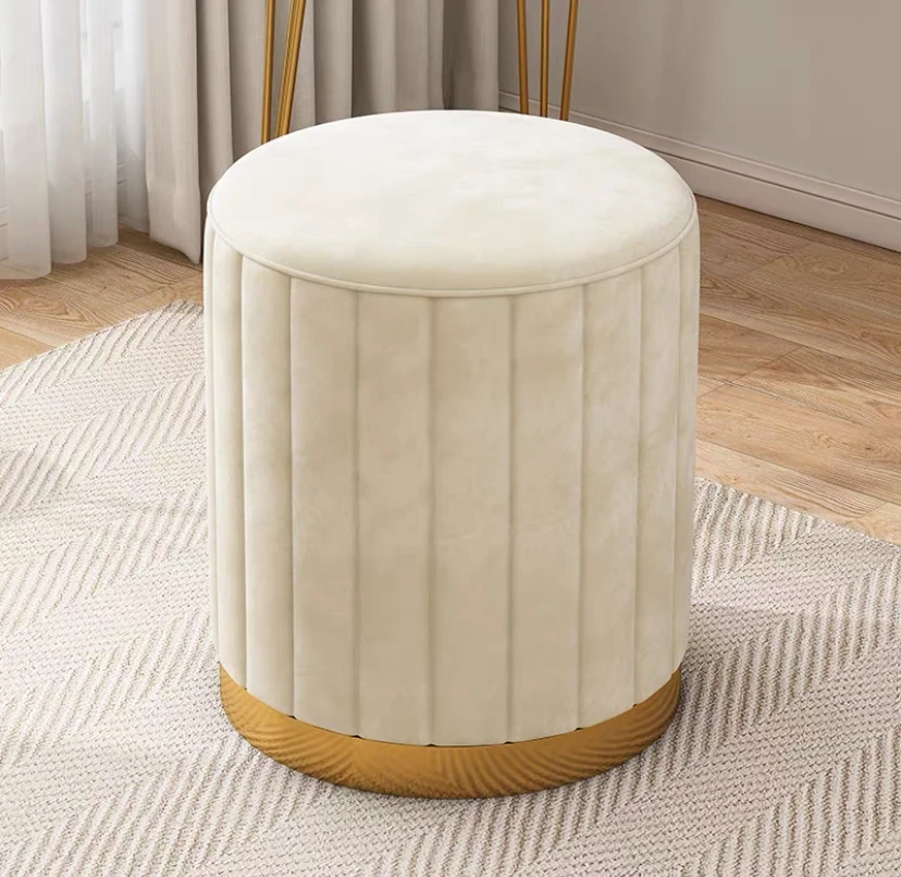 Modern Velvet Fabric Stool Cylindrical Shape Design Living Room Round ...