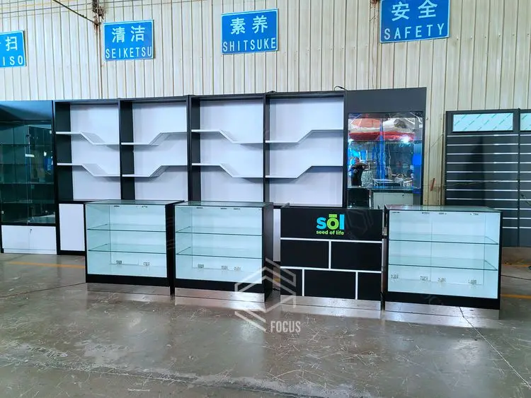 Retail Display Counters Glass Display Cabinet Custom Led Dispensary ...