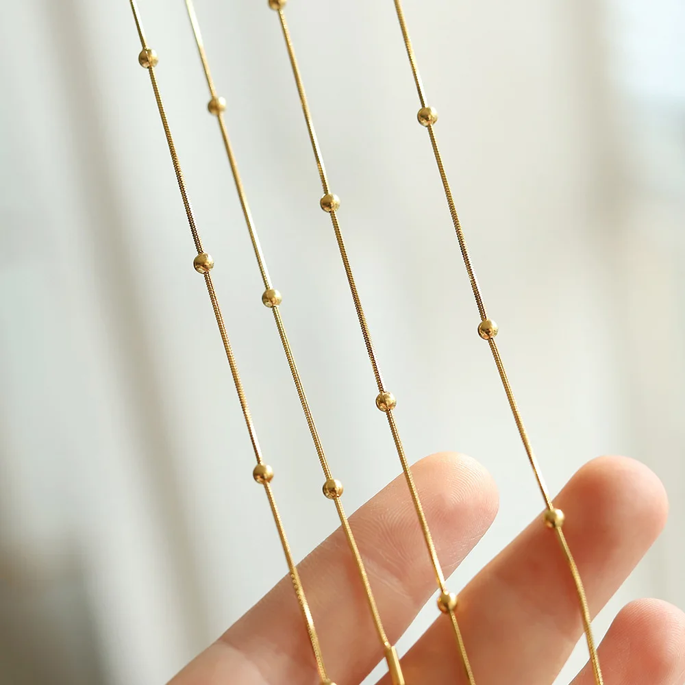 Classic Simple 18k Gold Plated Basic Bead Chain Necklace No Fade ...