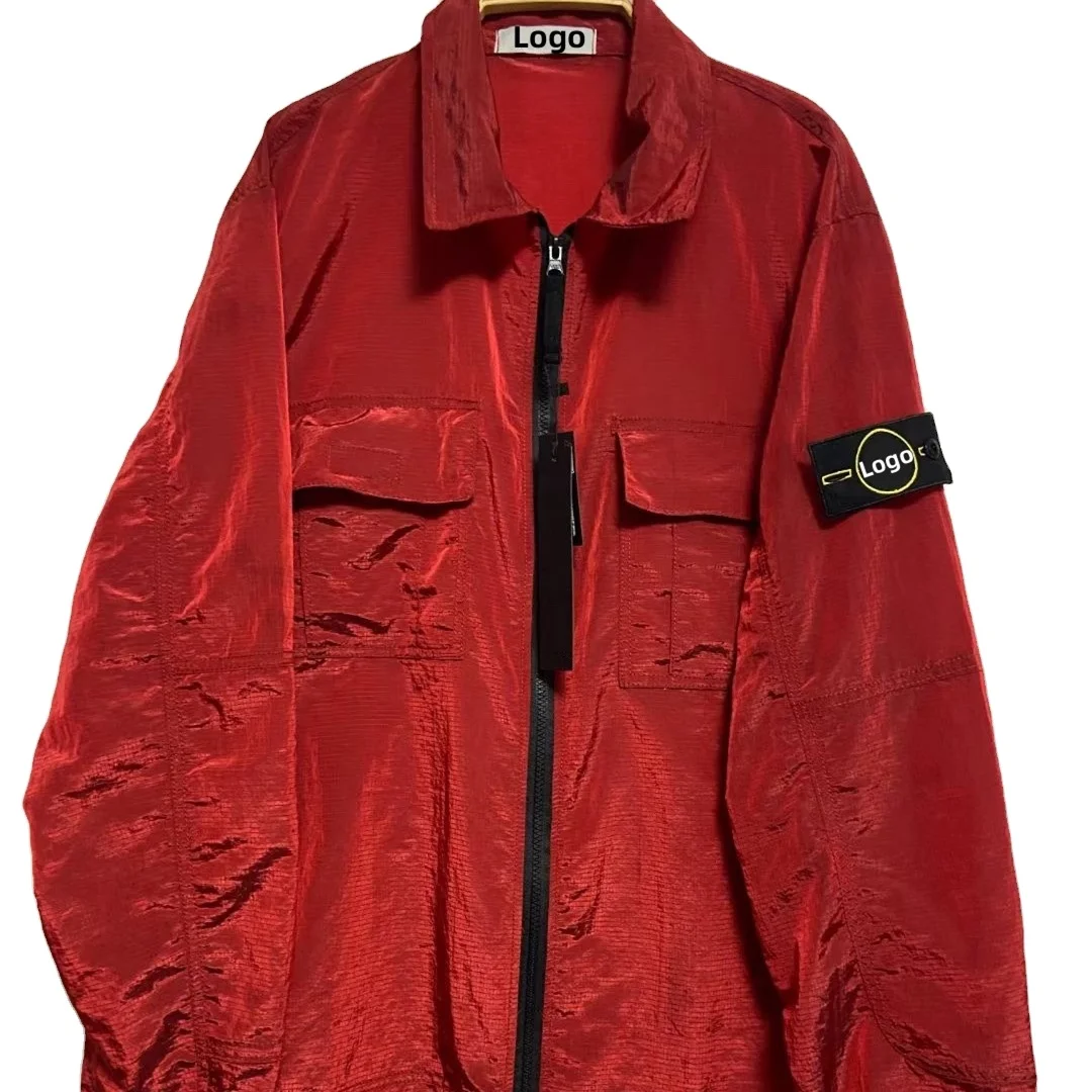 Custom Logo Stone Men Metallic Nylon Reflective Jacket Shirt Island ...