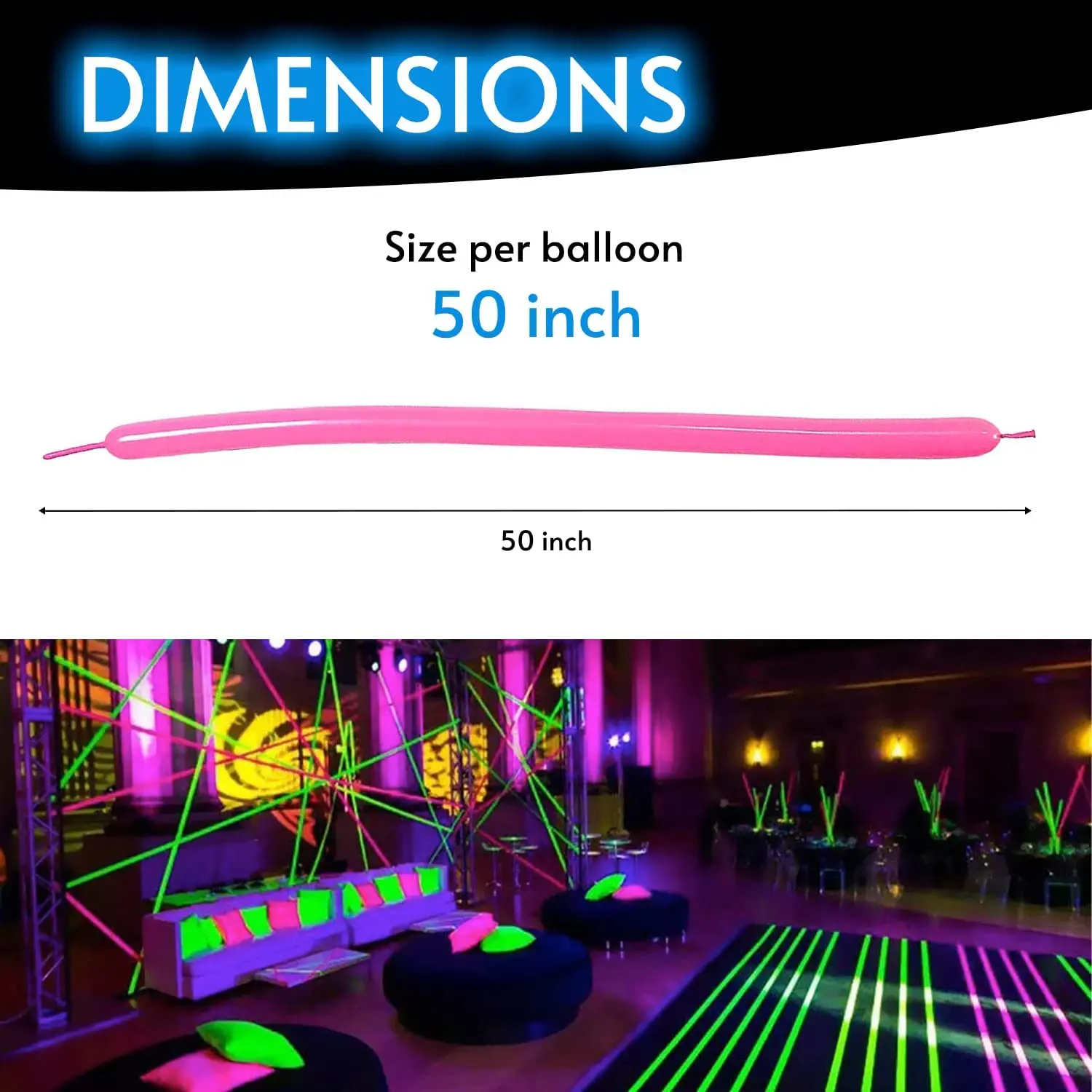 Neon Glow Long Balloons Blacklight Reactive Fluorescent Long Twisting ...