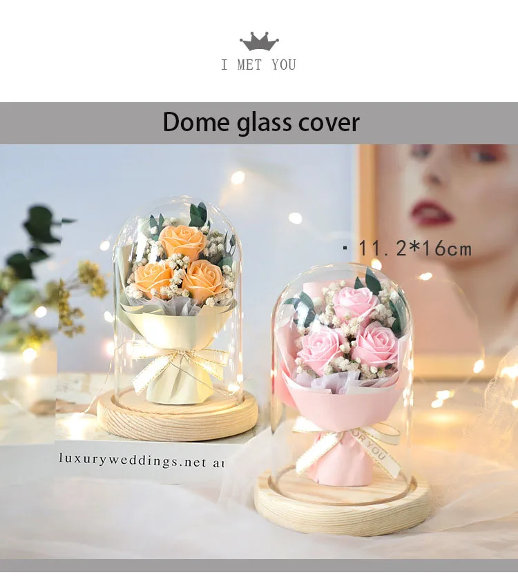Eternal Flowers Dried Flowers Rose Bouquets Glass Covered Gift Boxes ...