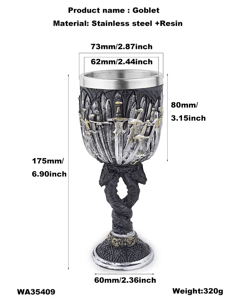 Sword Goblet - Durable Stainless Steel Medieval Resin Cup